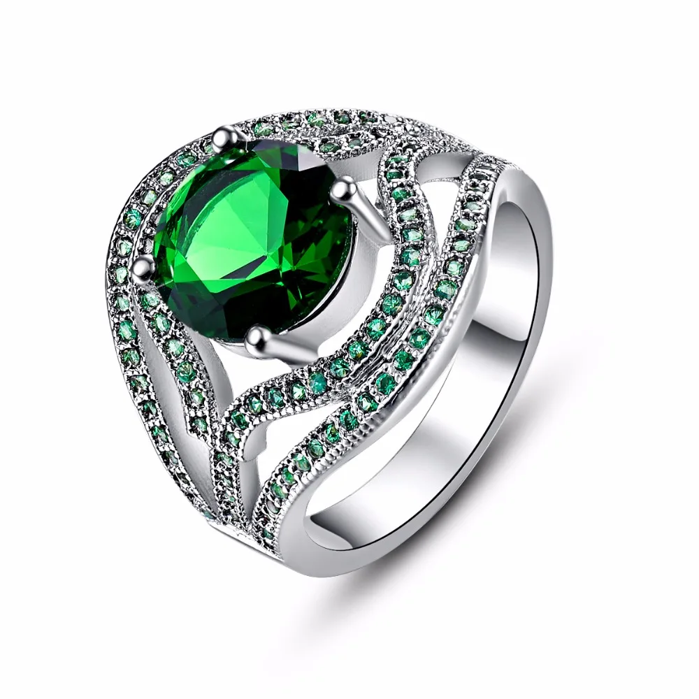 Top Qualität Runde Cut Grüne Edelsteine Kristall Ringe Set CZ Silber ...