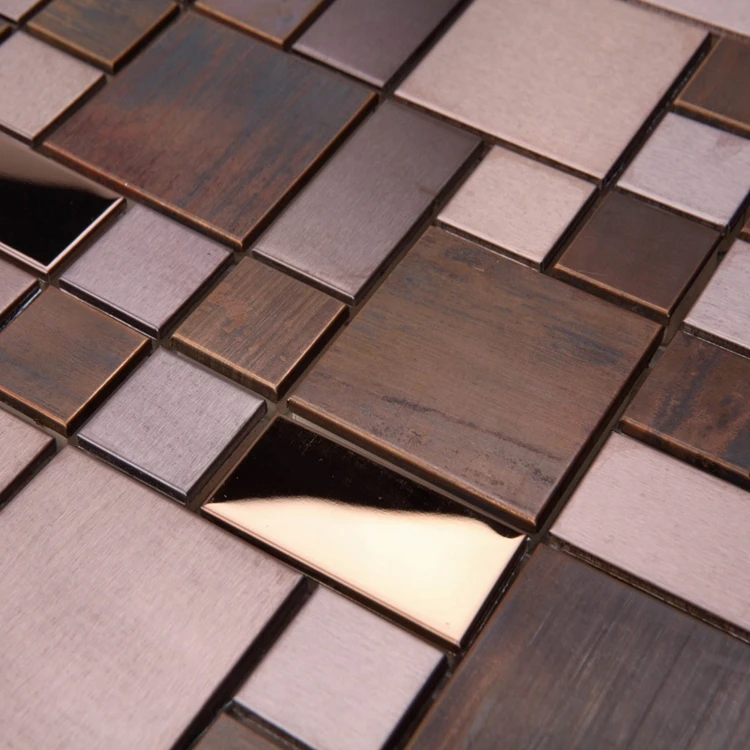 Classic Square Bronze Metal Mosaic Tiles For Bathroom Shower Dining ...