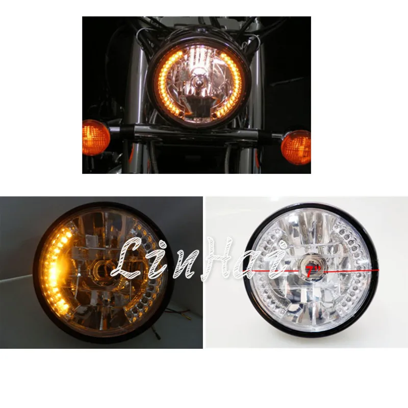 Motorcycle Amber 26 LED Round 7"H4 Headlight With Turn Signal Firs For ...
