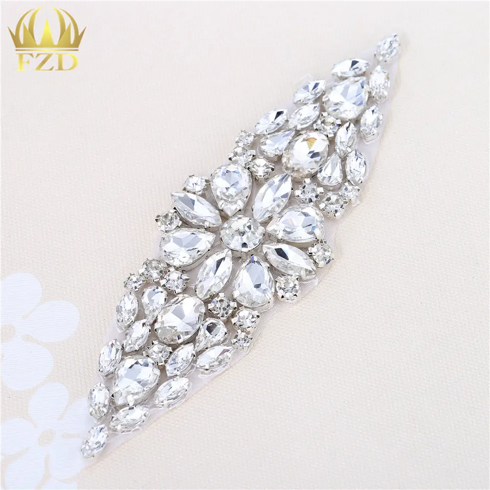 1 Piece New Wedding Rhinestones Applique Crystal Hot Fix Clear