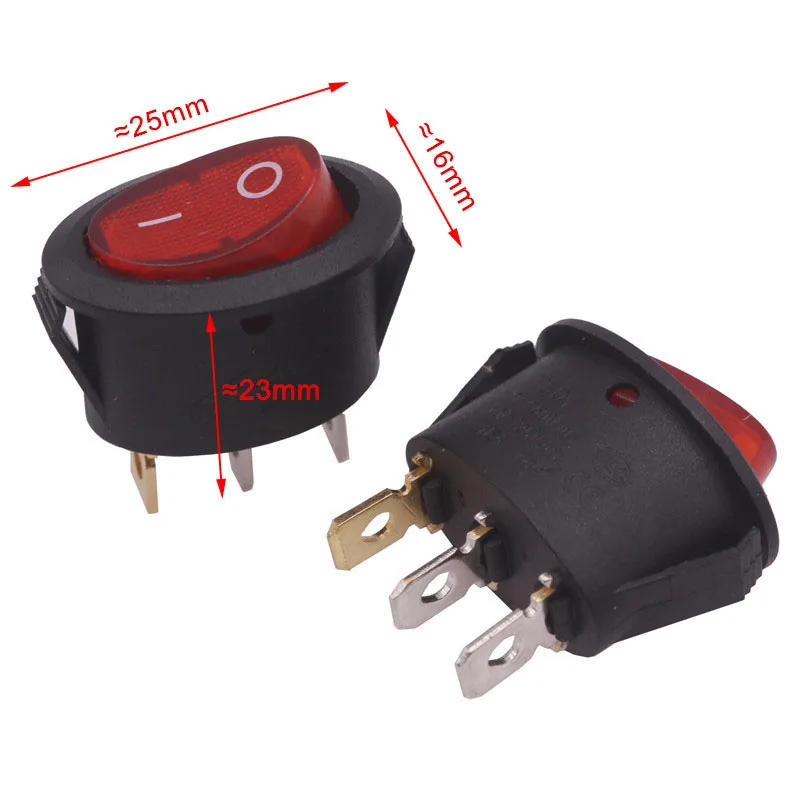 Oval Switch 5 Pcs 25*16*23mm On / Off Black Rocker Switch 3 Plugs ...
