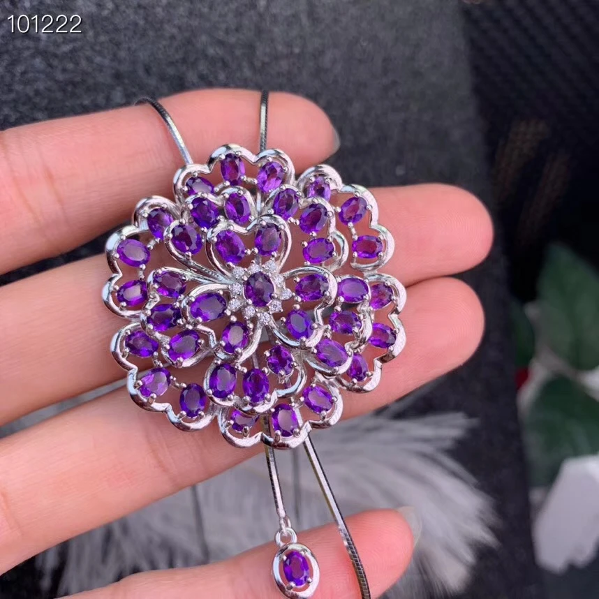 Natural amethyst brooch S925 silver Natural purple crystal brooch ...