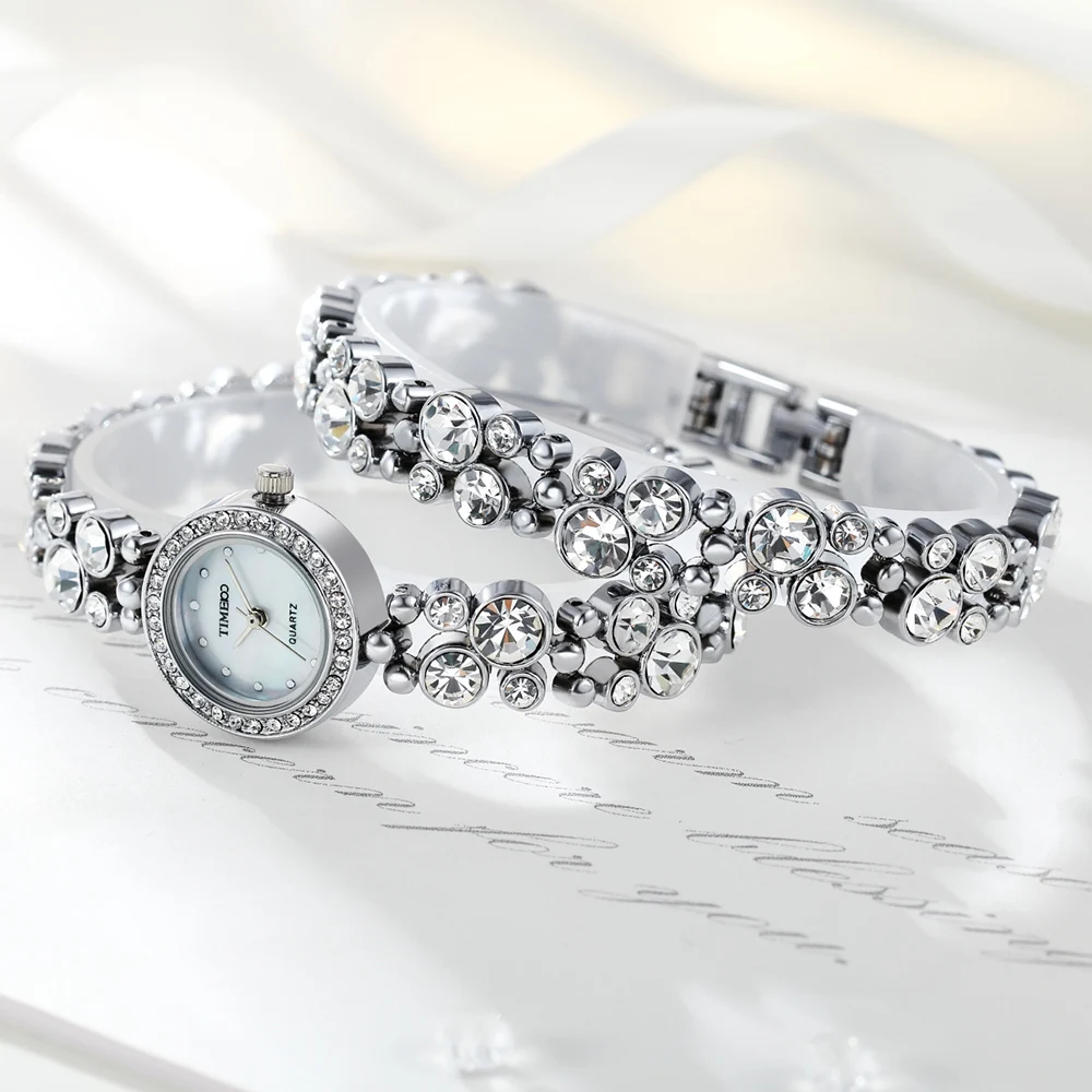 Time100 Women Bracelet Watches Fashion Quartz Watch Silver Diamond ...