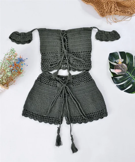 Nodelay 2019 Sexy Hand Knitting Bikinis Women High Waist Bandeau
