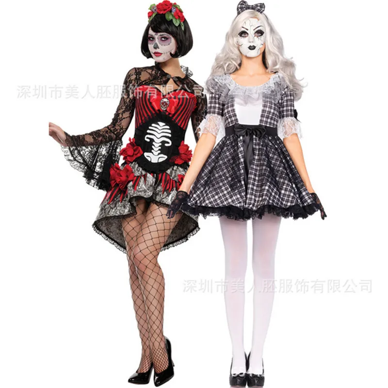 2018new Halloween Ghost Bride demon Costumes Harlequin Clown Circus ...