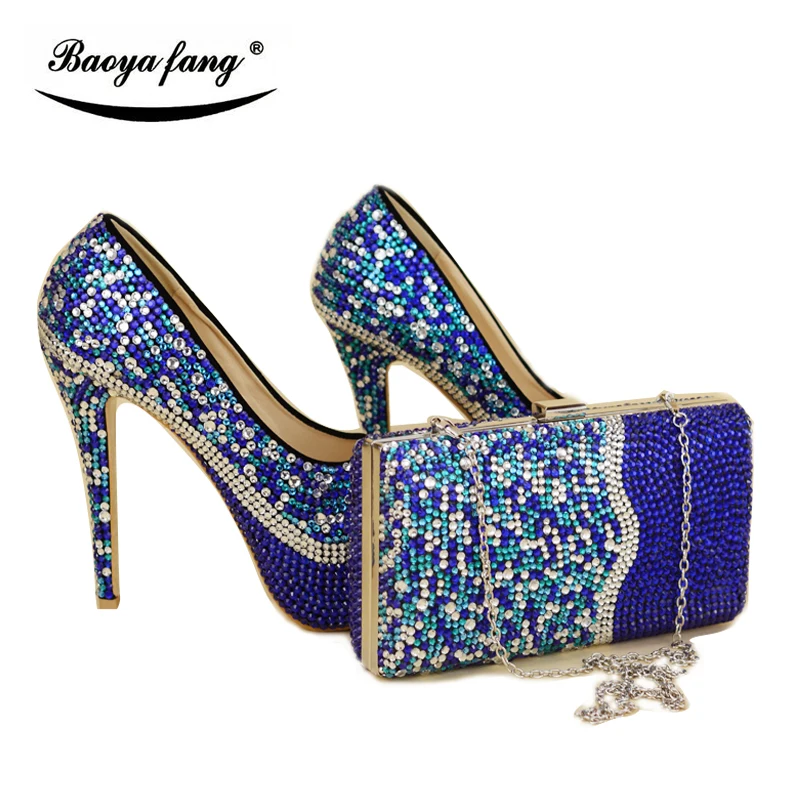 Royal Blue rhinestone Womens wedding shoes with matching bags Mix ...