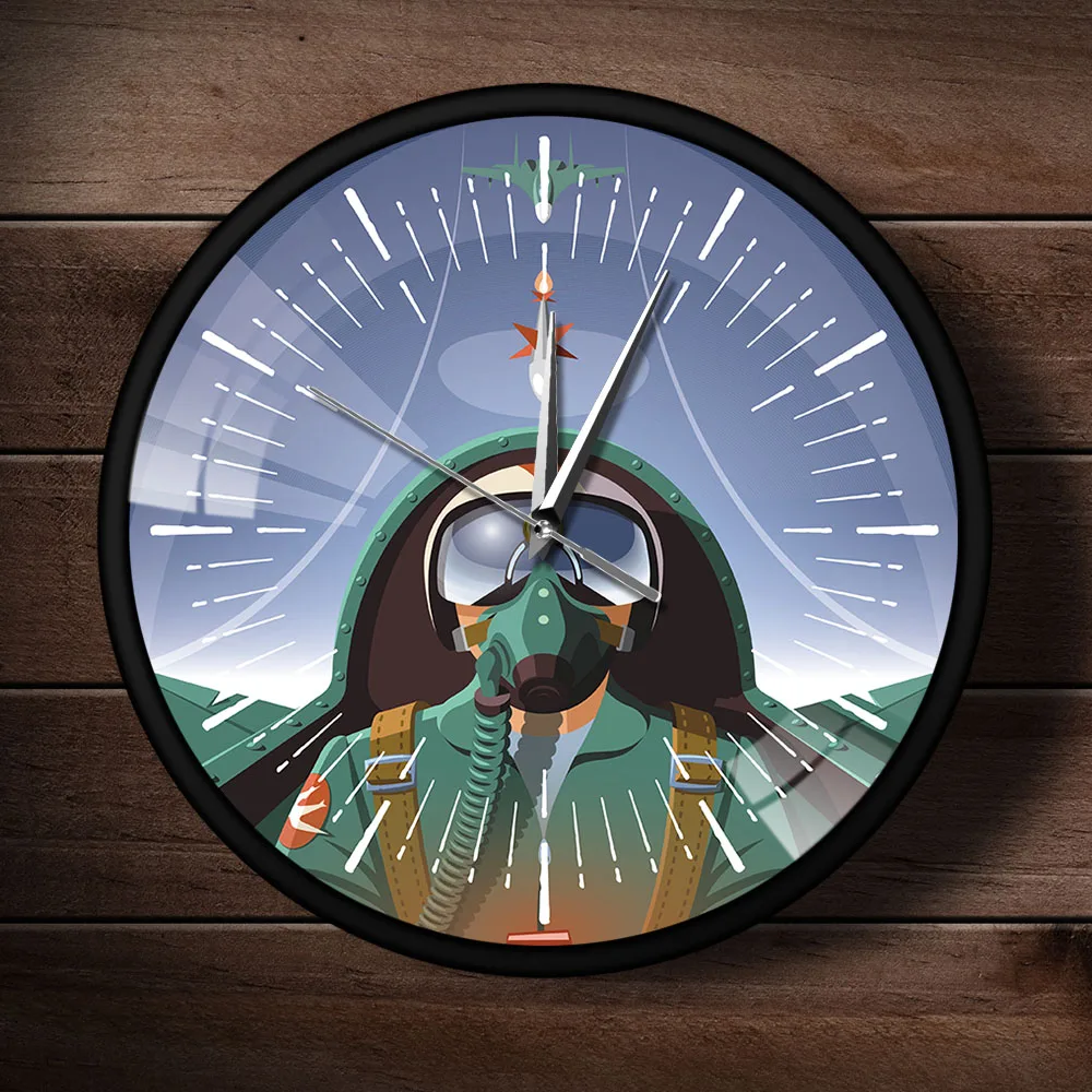 Military Pilot In Aircraft Cockpit Airplane Wall Clock With Black Metal ...