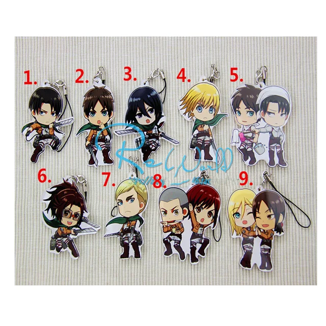 1pcs Anime Keychain Attack on Titan Eren Mikasa Levi/Rivaille Survey ...