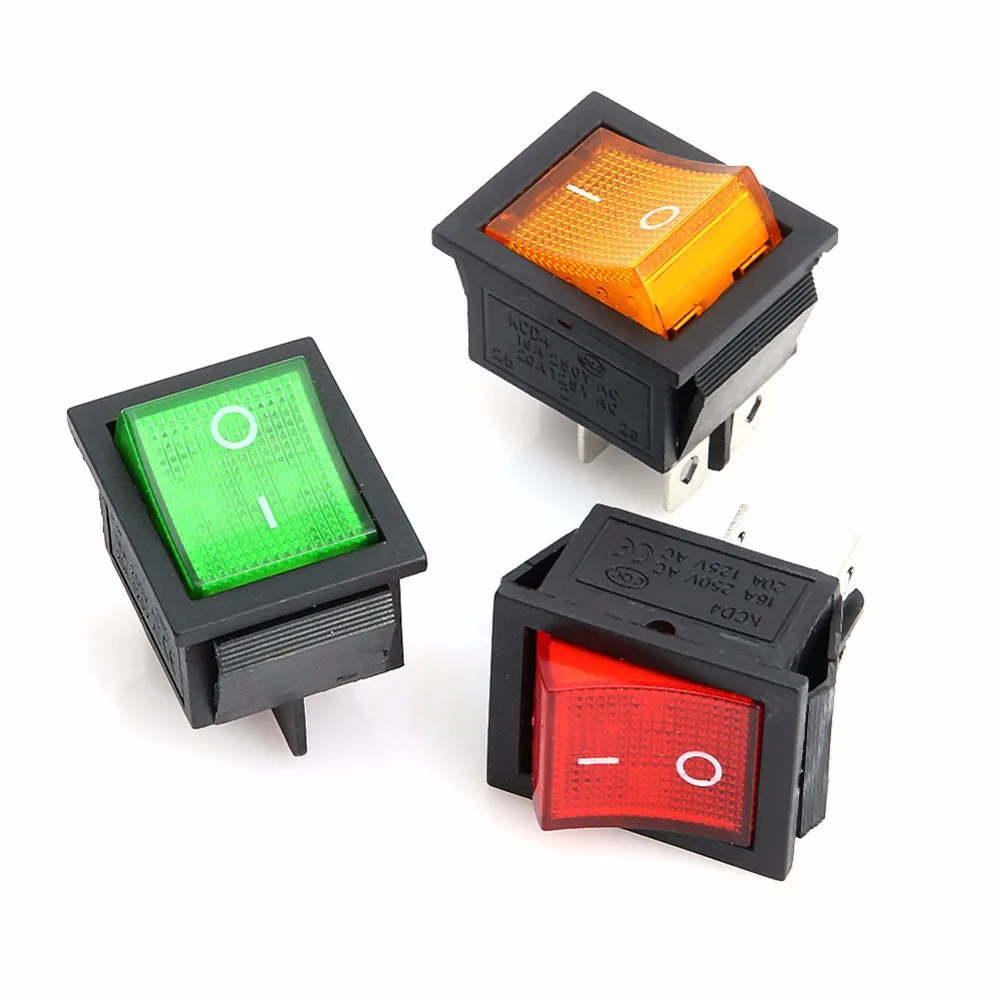 1pc Rocker Switch AC 250V 15A 125V 20A Red Lamp DPST DPDT 4pin 6pin ON ...
