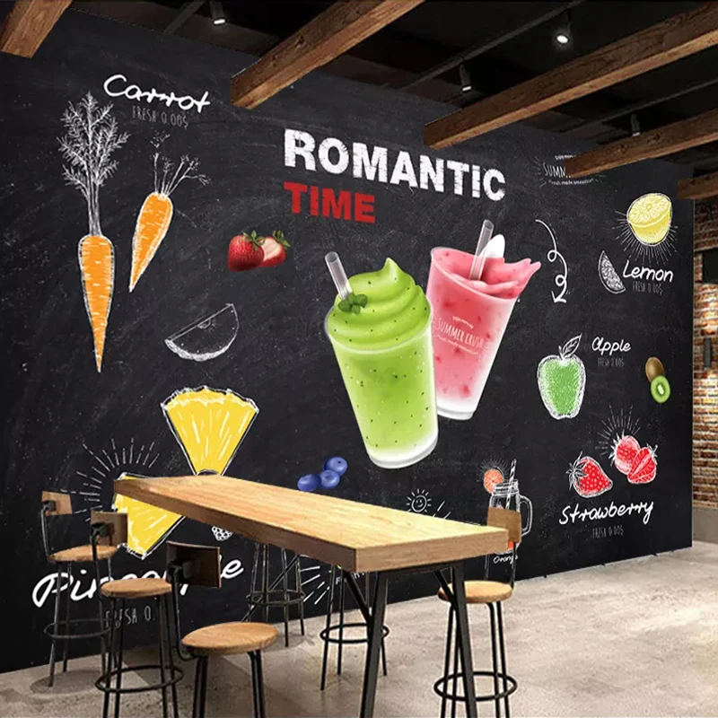 Custom Wall Mural 3D Creative Beverage Juice Art Wall Painting Bar ...
