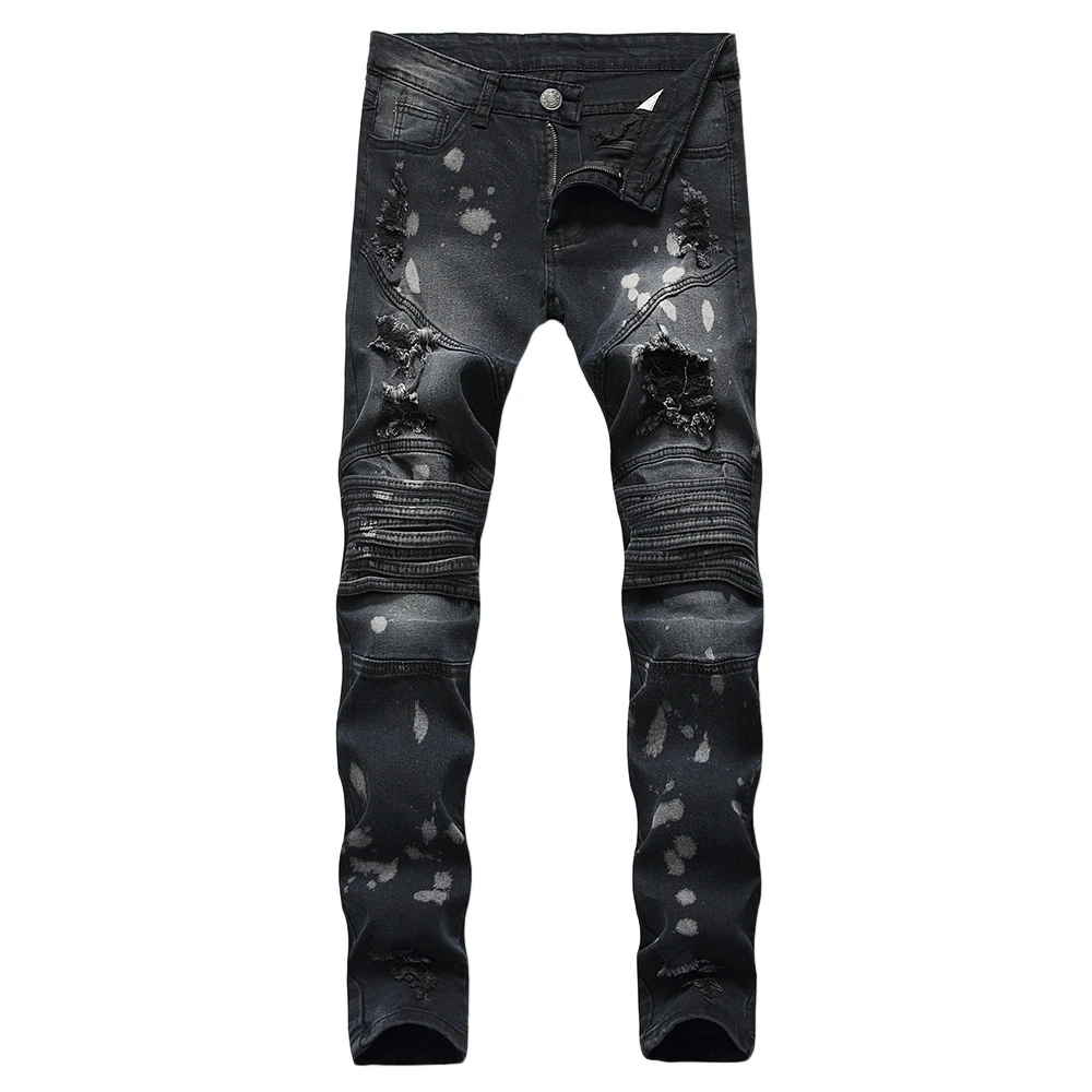 Mens 2019 Splashed Paint Destroyed Design Jeans Slim Fit Straight ...