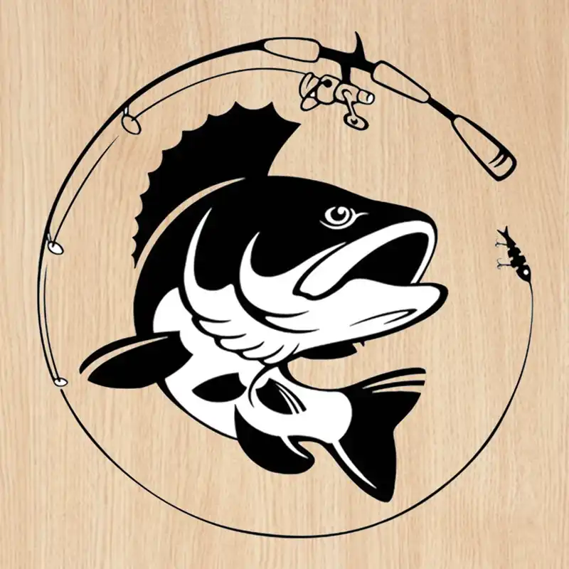 14.1CM*14.3CM Fishing Rod Hobby Fish Vinyl Car Sticker Black White ...