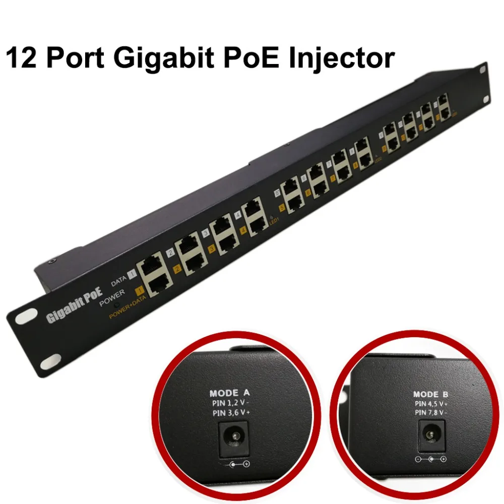 12 Port Gigabit POE Injector 1000Mbps Ethernet mode A&B POE Patch Panel ...