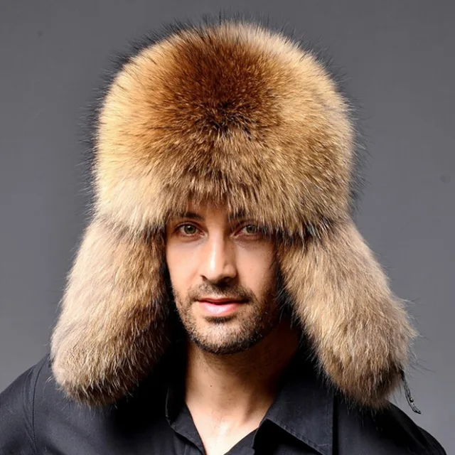 Winter Fur Hat Men Russian Ushanka Real Fox Fur Cossack Trapper Bomber ...