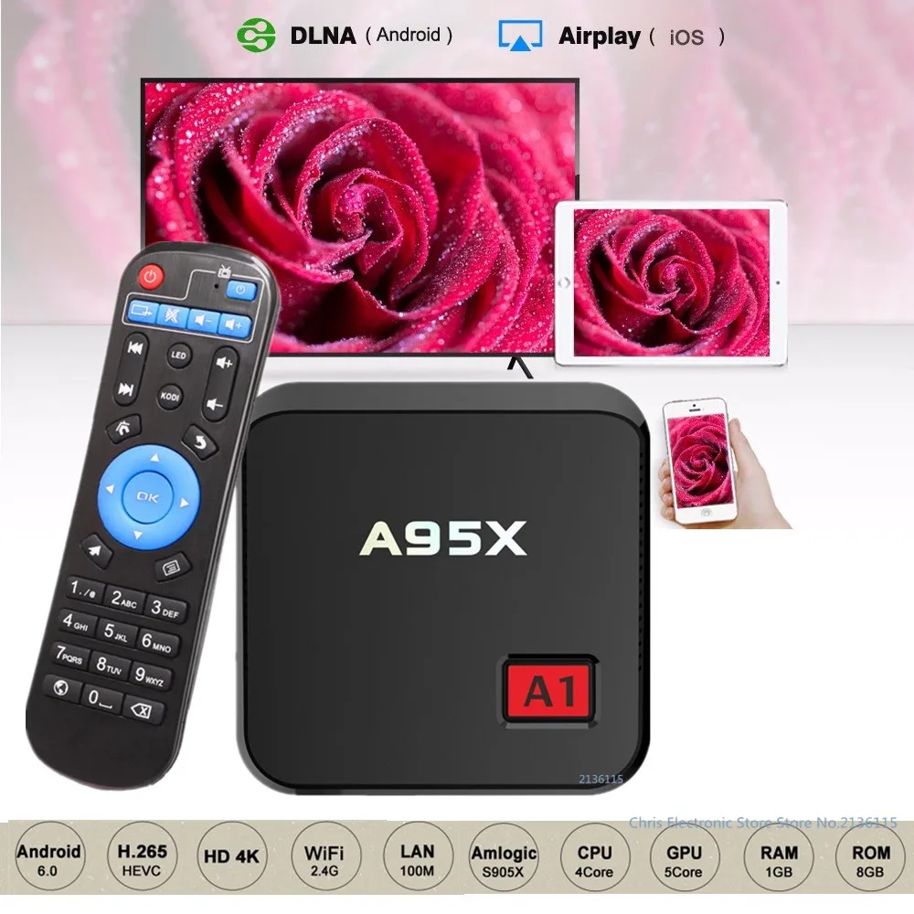 A95X A1 TV Box Amlogic S905X quad core Cortex A53 Android 6.0 4 K ...
