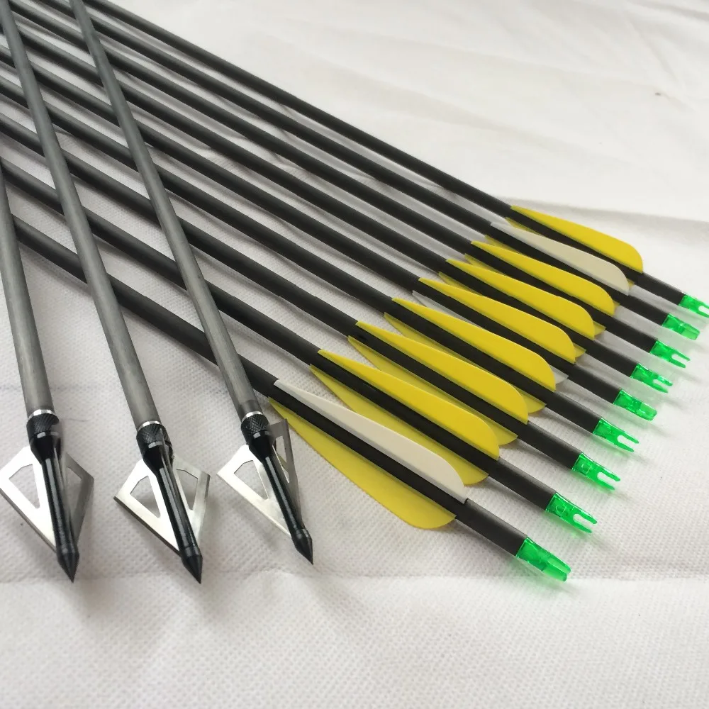 12PCS-30-Pure-Carbon-Arrows-Spine-350-And-100-Grain-Black-Steel ...