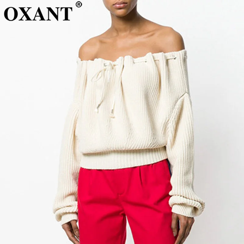 OXANT Draw String Sweater Women Batwing Sleeve Knitted Pullover Tops ...