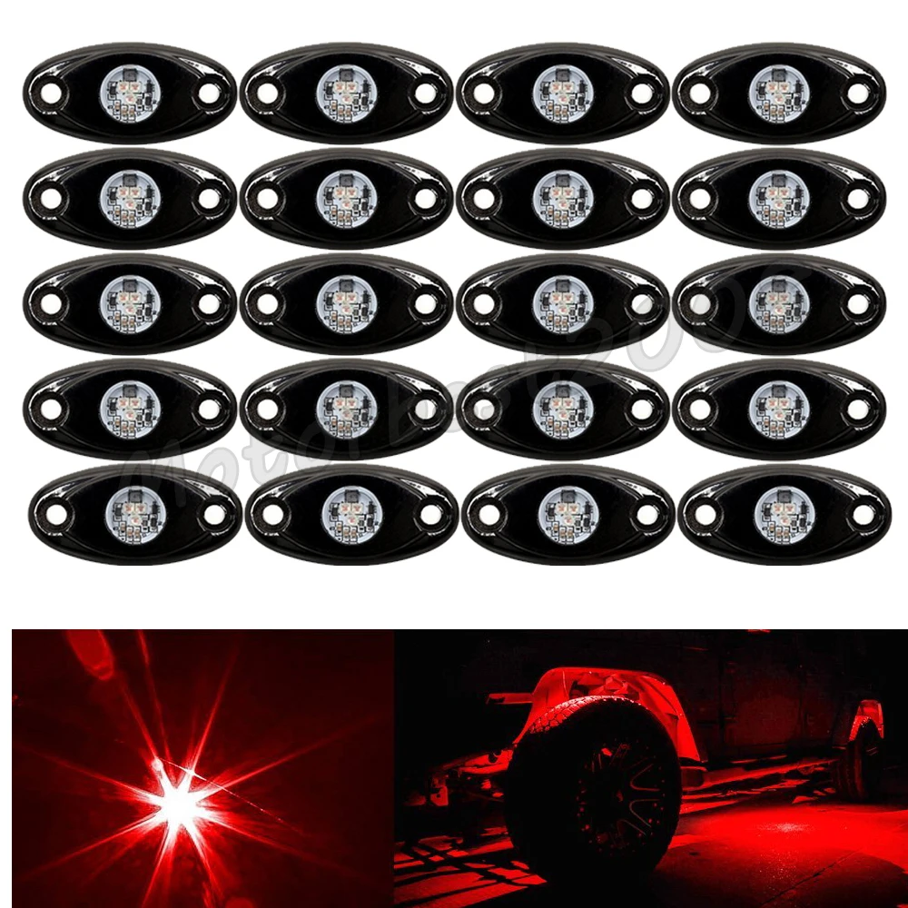 20Pcs Universal Red 9W LED Rock Light LED Light 12V 24V 4x4 Under Body ...