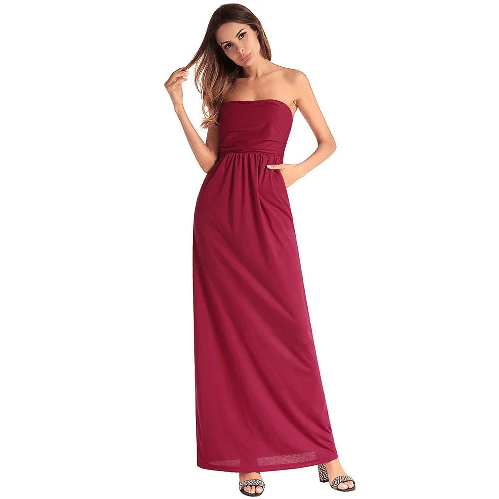 2018 Summer Beautiful Women Long Dress Solid Color Elegant Wrapped Chest Sexy Chiffon Backless