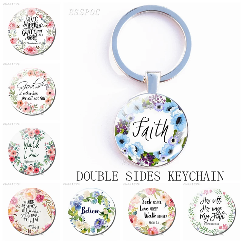Religious Bible Verse Double Faces/Sides Key Chain Glass Cabochon ...