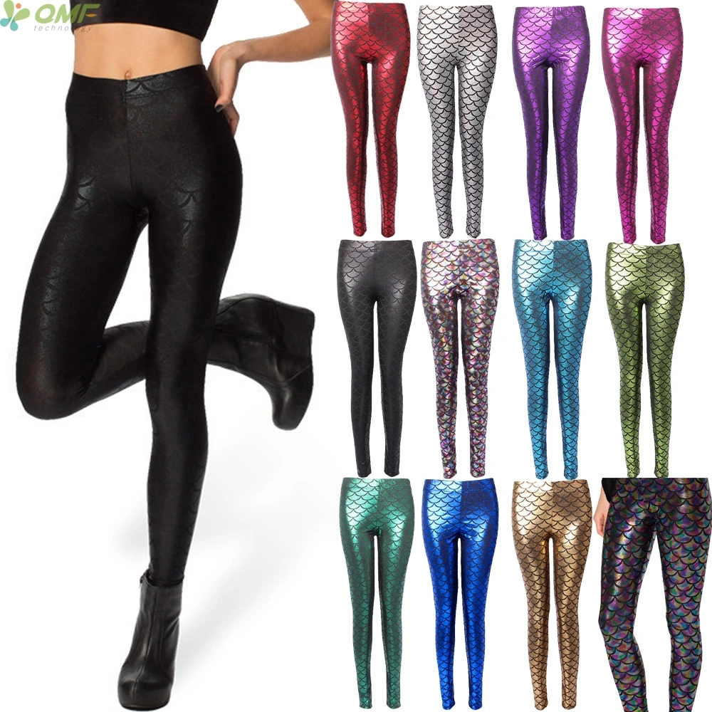 2017 Sexy Mermaid Women Pencil Leggins Candy Color Fish Scale Pants ...