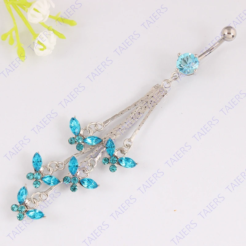 Crystal-Tassel-butterfly-Navel-bar-body-piercing-Belly-button-ring ...