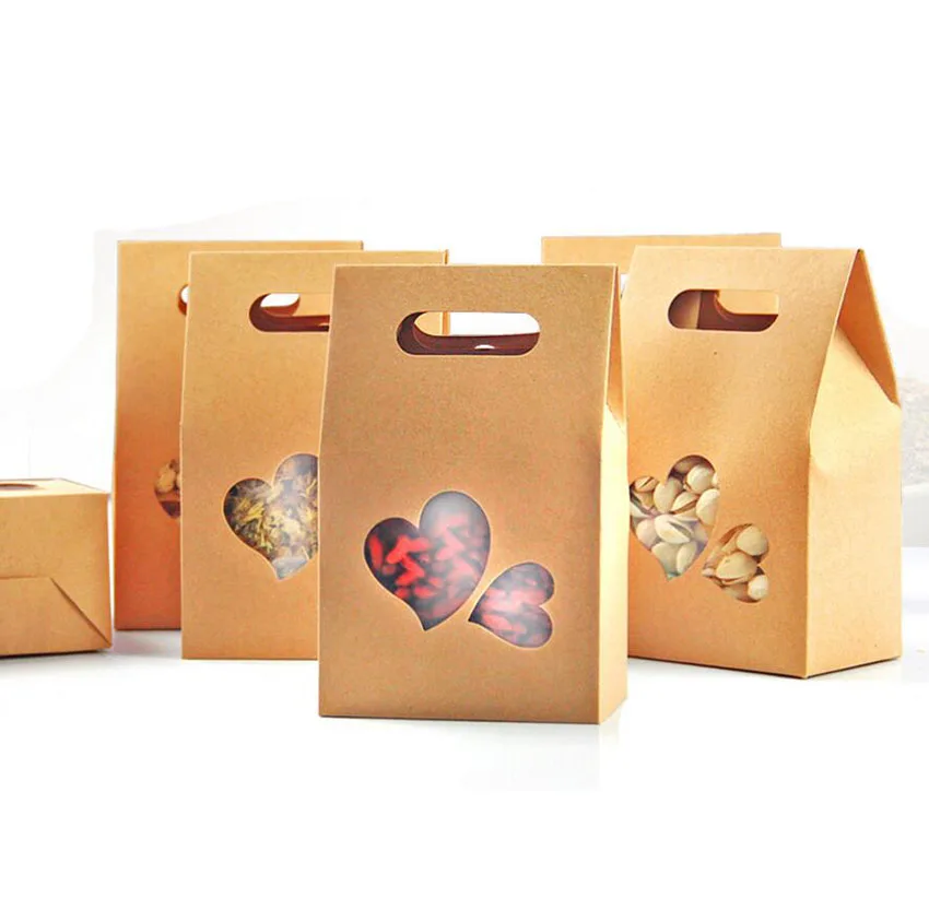 10x15cm Cute Kraft Paper Food Packaging Bag with Loving Heart Window ...