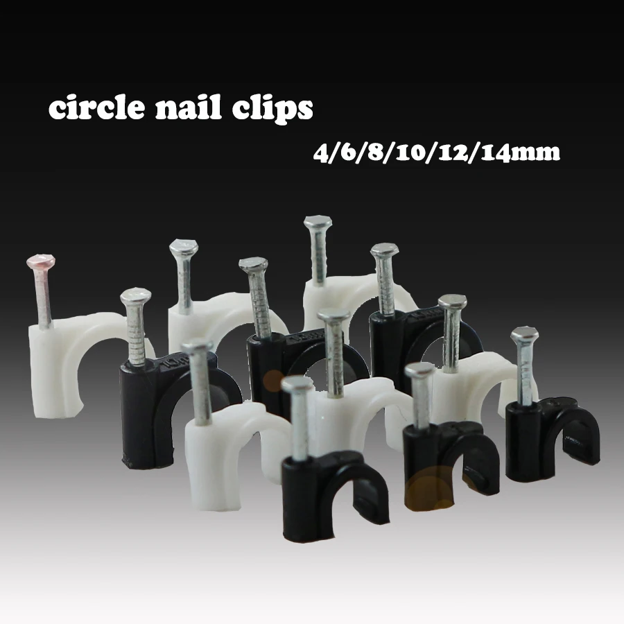 freeshipping-black-100pcs-Circle-nail-Cable-clamp-Clips-12-14-16-18-20 ...