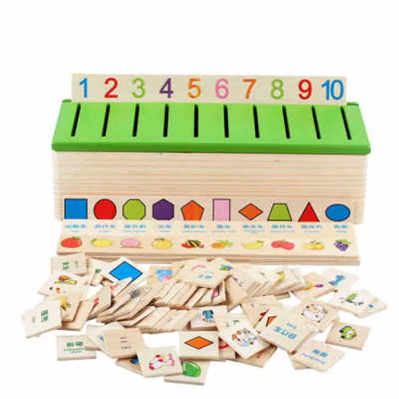 Wooden Classification Toy Box Montessori Kids Pattern Matching Classify ...