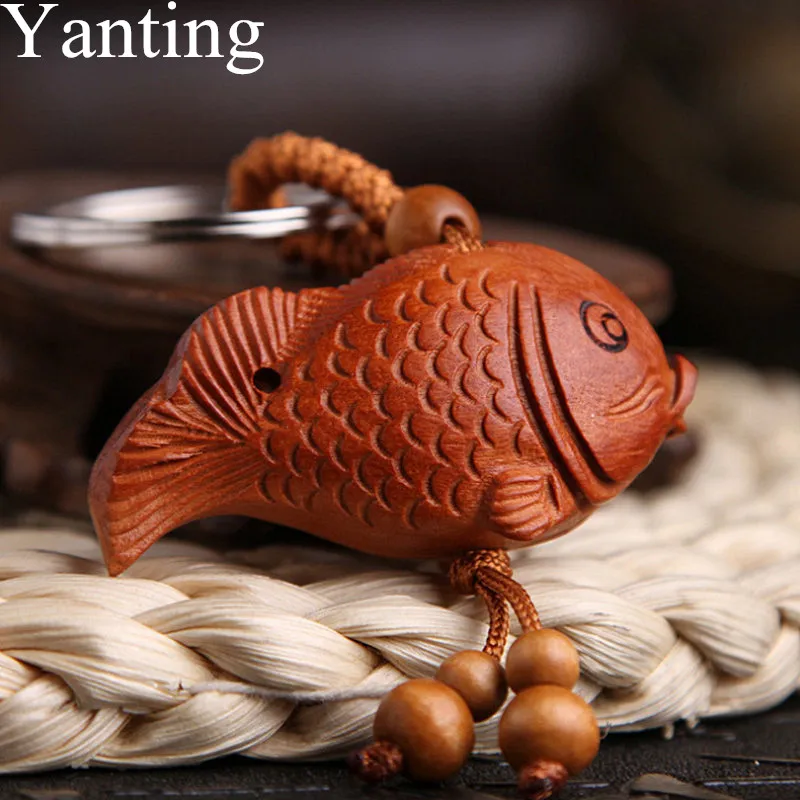 Yanting Cute Wood Fish Keychain Peach Pendant Fish Vintage Charms ...