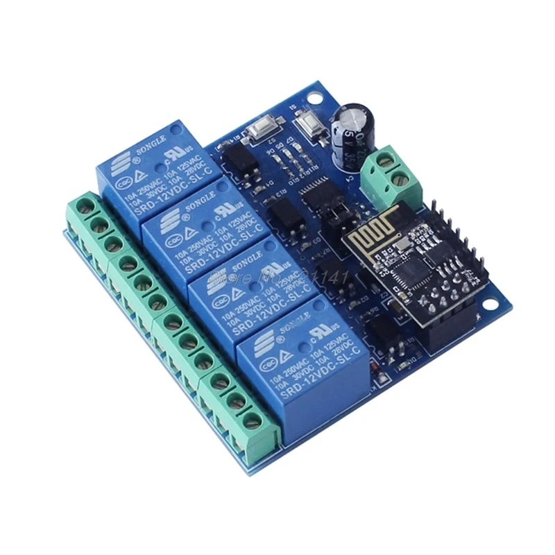 DC 12V ESP8266 Four Channel Relay Module & ESP-01 WIFI Module for Smart Home Intelligent ...