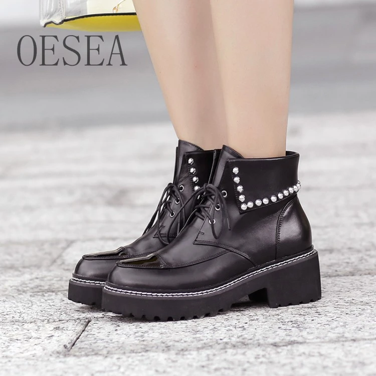 Black rivet boots HOT 2018 fashion personality platform waterproof ...