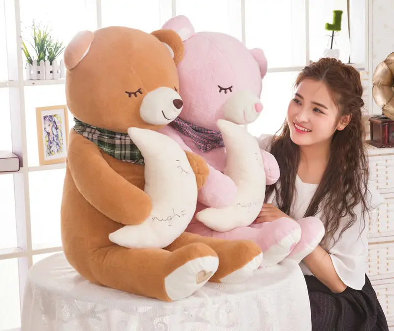 Lovely sleep bear plush toys hold the moon bears teddy bear plush toys ...