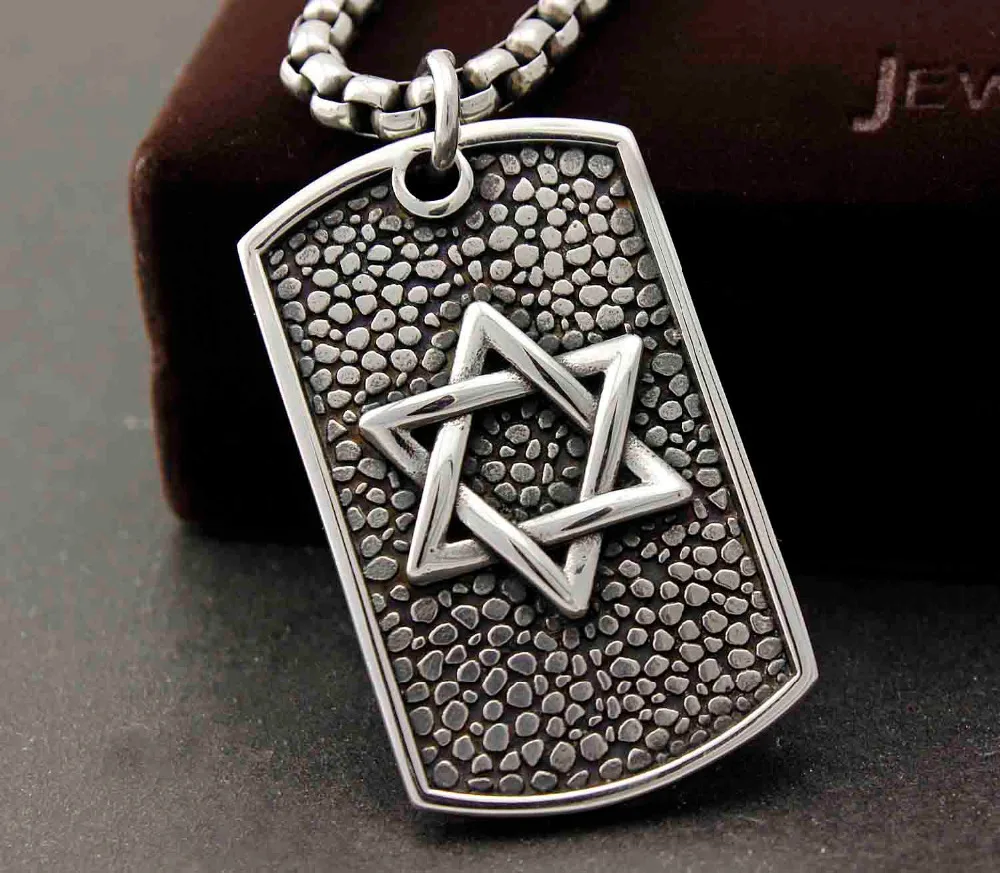 Mens Stainless Steel Jewish Star Of David Dog Tag Pendant Israel Mens Stainless Steel Jewish Star Of David Dog Tag Pendant Israel