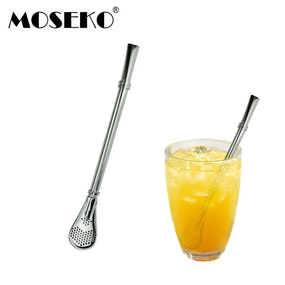 Moseko Stainless Steel Drinking Straw Spoon Tea Filter Yerba Mate Tea