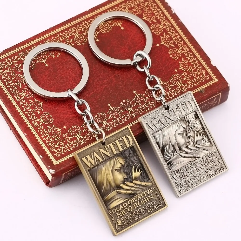 HSIC 10pcs/lot Anime One Piece Robin Wanted Square Keychains Silver ...