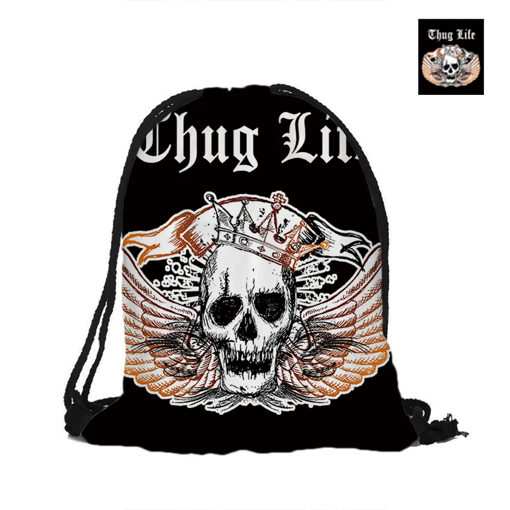 Thug Life Drawstring Backpack For Halloween Day Skull Shopping Fashion ...