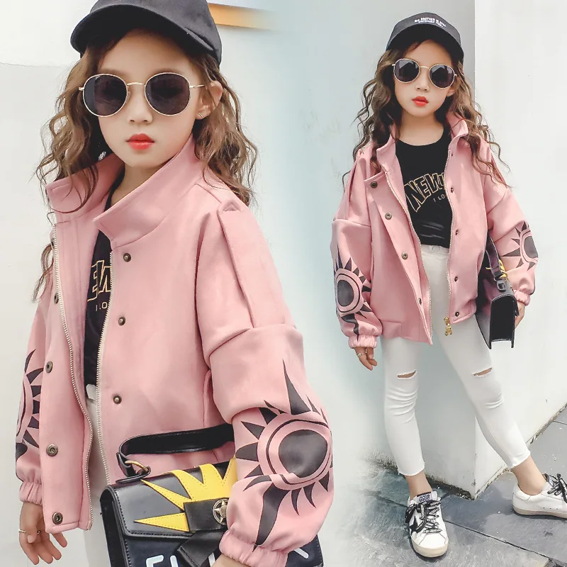 Fashion Suede Jacket for Girls Spring Autumn Retro Pattern Coats 4 ...
