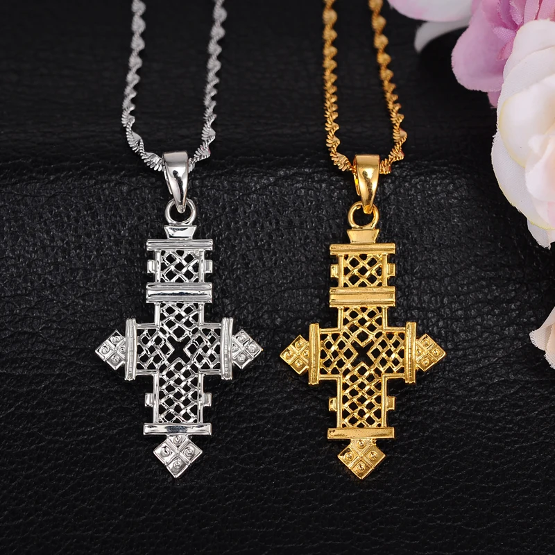 24K Bangrui Ethiopian Gold Cross Pendant Necklaces for Women/Men ...