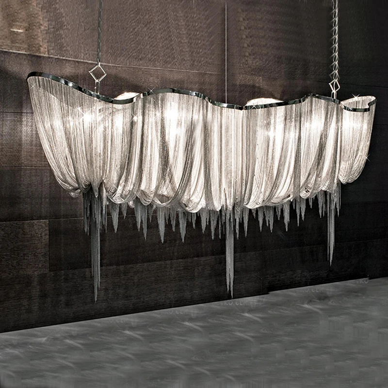 silvery/ gold aluminium chain chandelier light modern villa project ...
