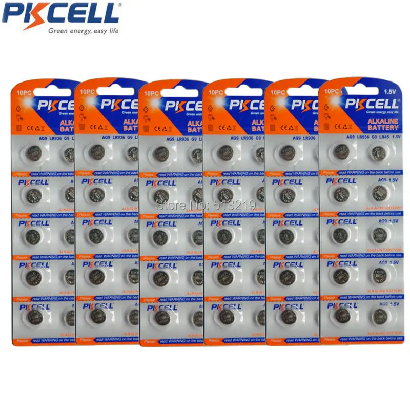 60Pcs(10Pc/Card) G9 Batteries AG9 1.5V LR936 LR45 194 936 936a 394a 394 ...
