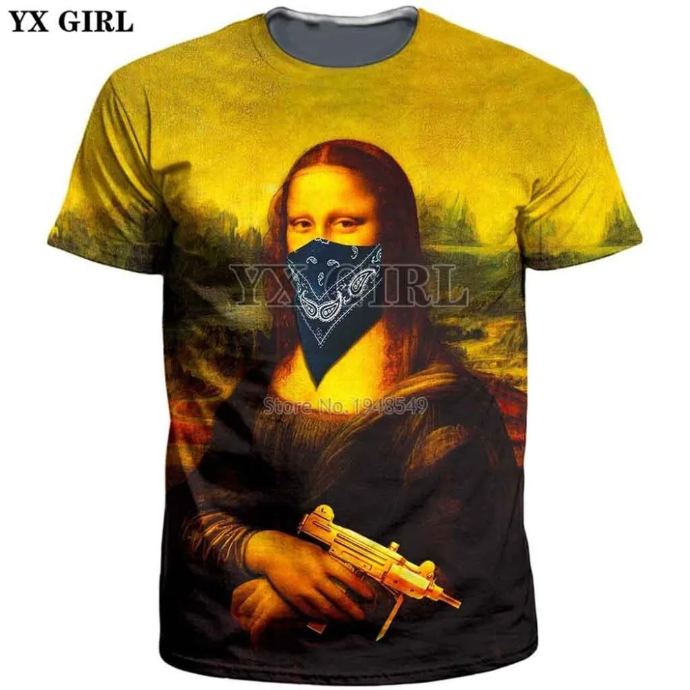 YX GIRL 2018 summer New style Fashion T shirt gangster mona lisa mens ...