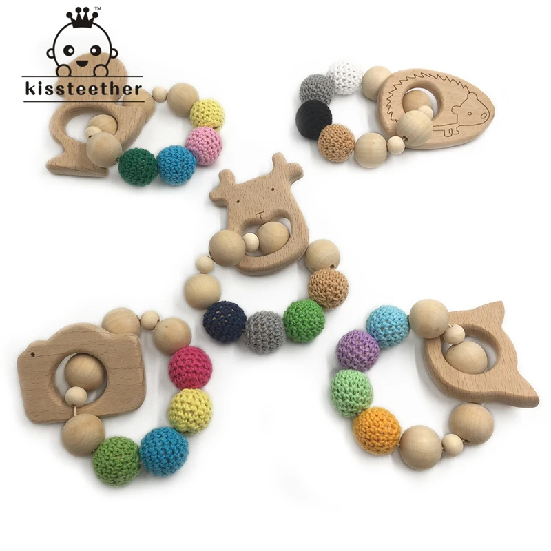Crochet Bead Teething Ring Untreated Maple Baby Teether With Organic ...