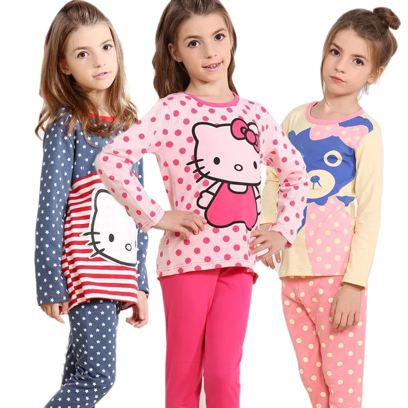 3-15y 100% Cotton Baby Girls Cartoon Pajamas Sets 2 Pcs Long Sleeve ...