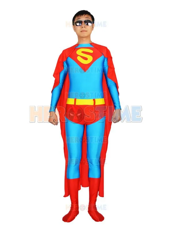 Blue And Red Superman Superhero Costume Adult Halloween Cosplay Spandex Mens Superman Costume Hot