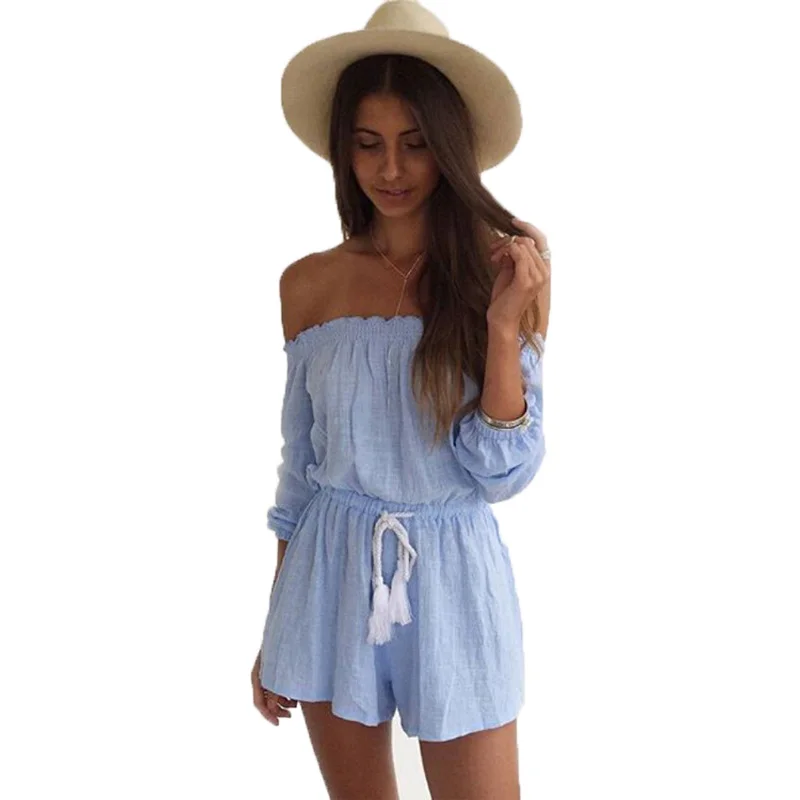 summer Short women rompers Bohemian Cute Solid Short Sashes elegant ...