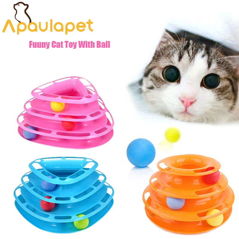 APAULAPET Rose Red Three Levels Tower Tracks Disc Cat Toy Amusement ...