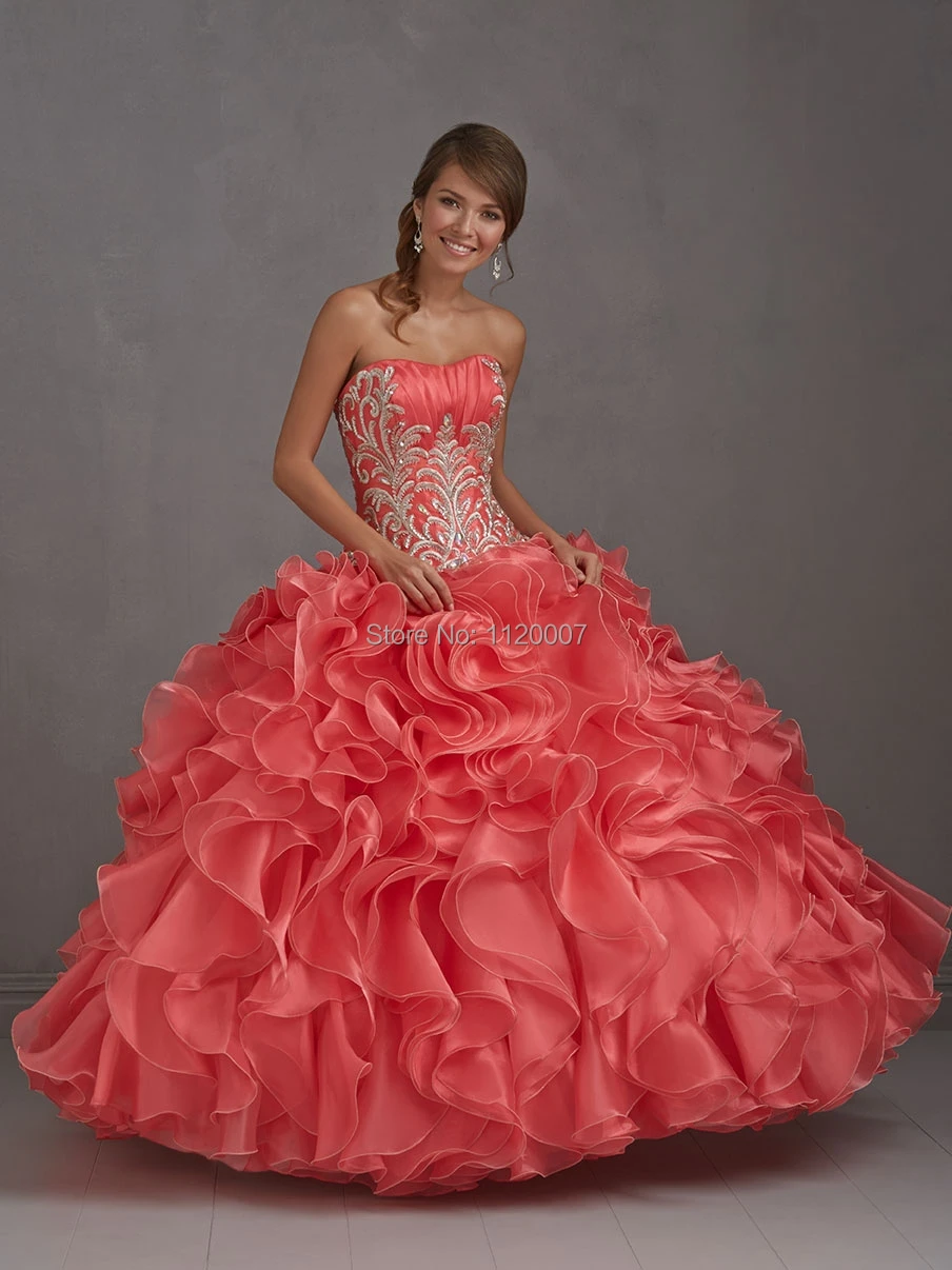 2015 Puffy Coral Quinceanera Dresses Ball Gowns With Jacket Plus Size