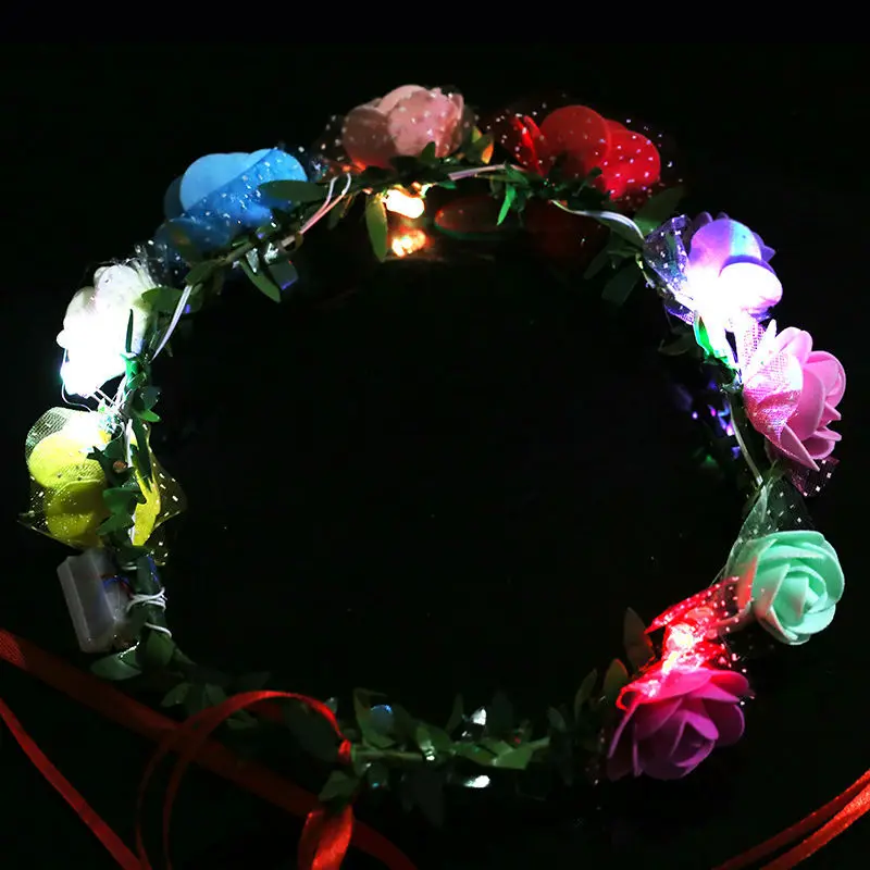 Flashing LED Glow Flower Headbands Light Up Party Rave Wear Floral Hair ...