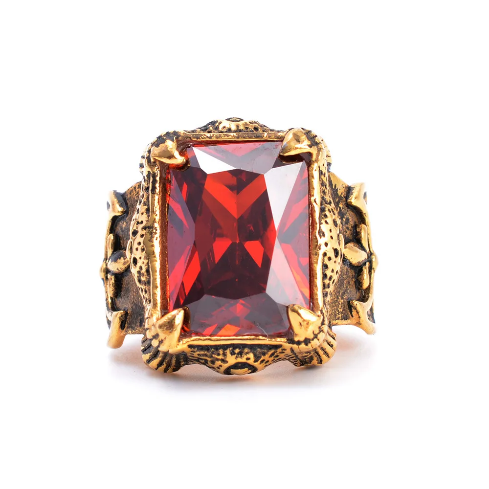 Prong ring vintage gold titanium steel casting golden rings in ...